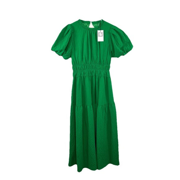 THML | Dresses | Thml Smocked Puff Sleeve Green Tiered Maxi Dress Size ...